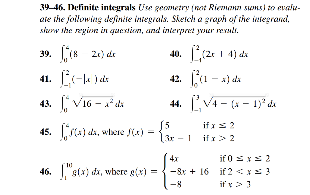 Solved ( 46 ﻿only)39-46. ﻿Definite integrals Use geometry | Chegg.com