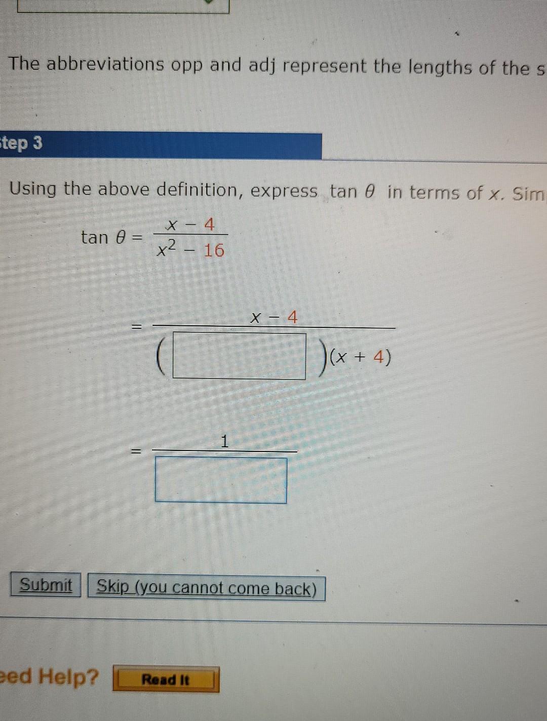 Solved The abbreviations opp and adj represent the lengths | Chegg.com