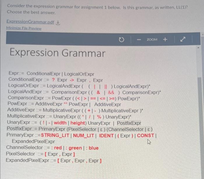 Solved Consider the expression grammar for assignment 1 | Chegg.com