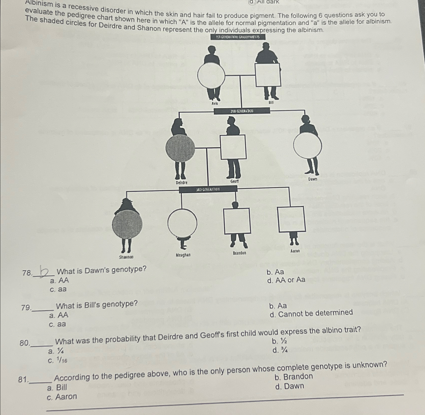 Solved Albinism is a recessive disorder in which the skin | Chegg.com