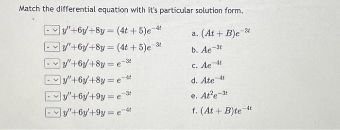 Solved Match the differential equation with it's particular | Chegg.com