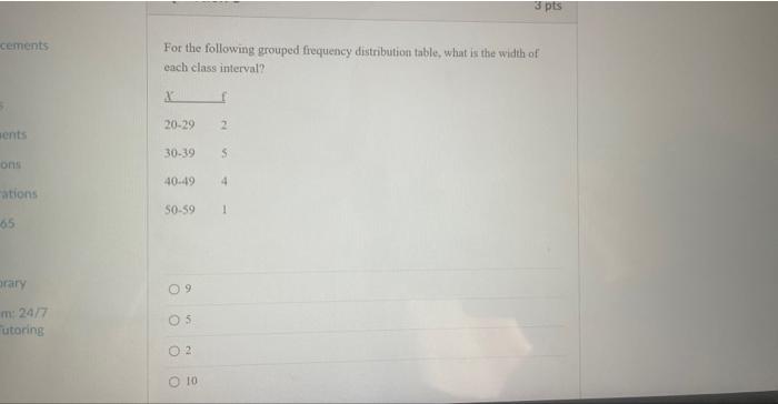 Solved For the following grouped frequency distribution | Chegg.com