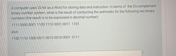 Solved A computer uses 32-bit as a Word for storing data and | Chegg.com