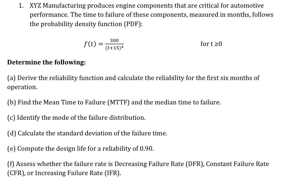 Solved XYZ Manufacturing produces engine components that are | Chegg.com