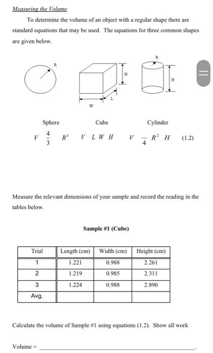 Solved Measuring the Volume To determine the volume of an | Chegg.com