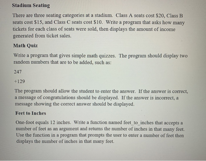 Solved Stadium Seating There are three seating categories at | Chegg.com