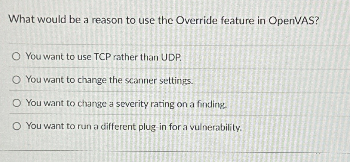 Solved What would be a reason to use the Override feature in | Chegg.com