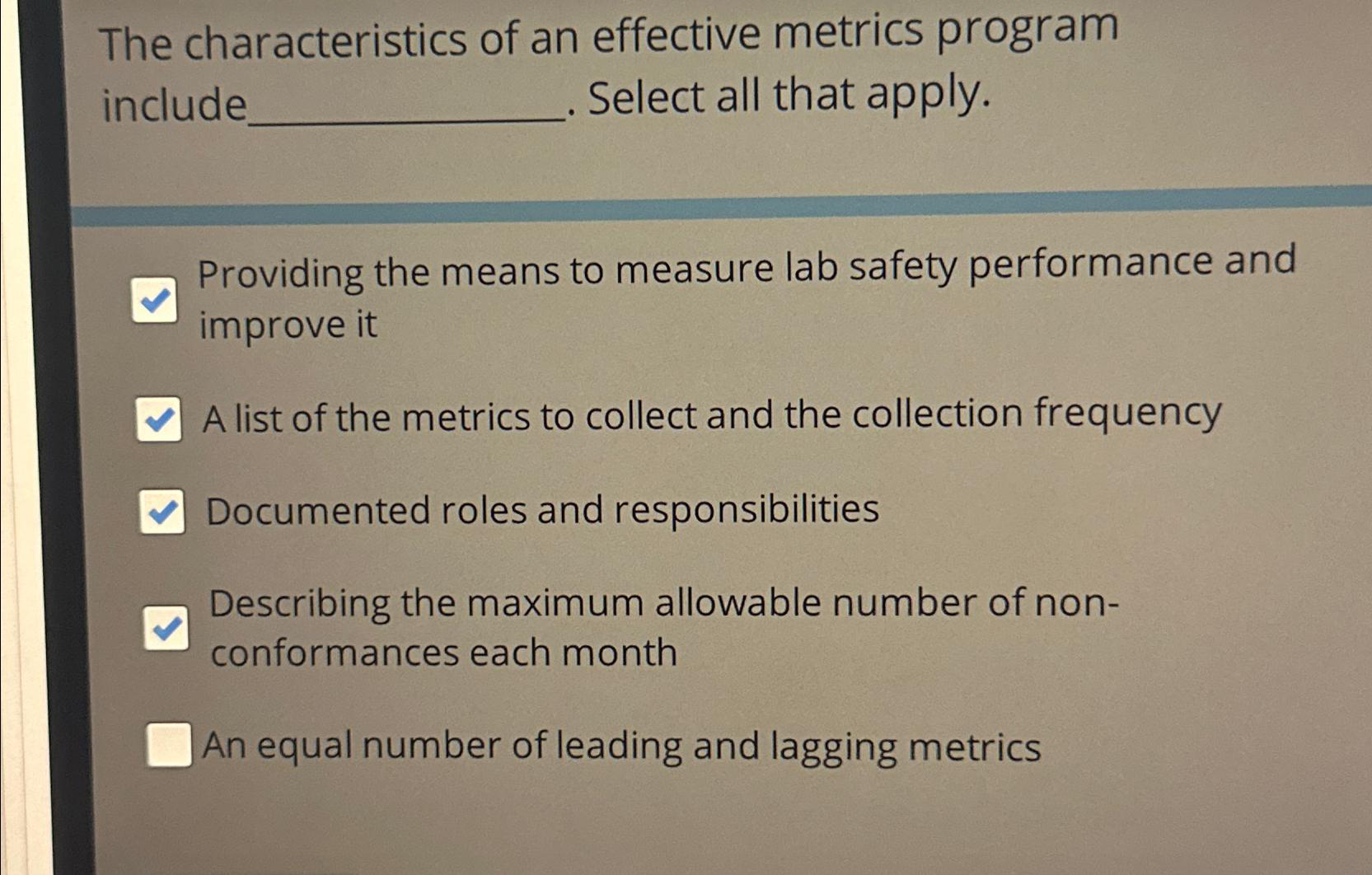 Solved The characteristics of an effective metrics program | Chegg.com