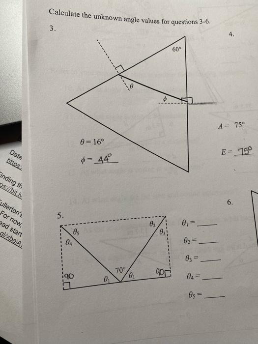 Solved Calculate the unknown angle values for questions 3-6. | Chegg.com