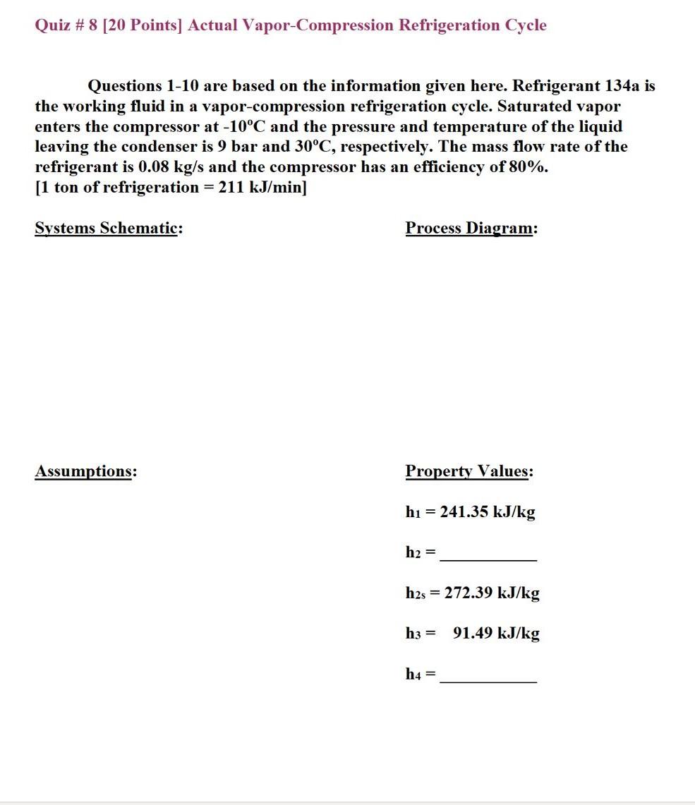 Solved 1. The compressor power input in kW is a. 2.48 b. | Chegg.com