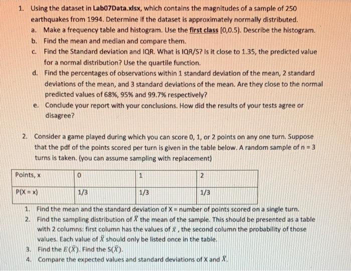 Solved c. 1. Using the dataset in Labo7Data.xlsx, which | Chegg.com