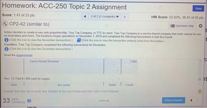 Save Homework Acc 250 Topic 2 Assignment Score 1 41