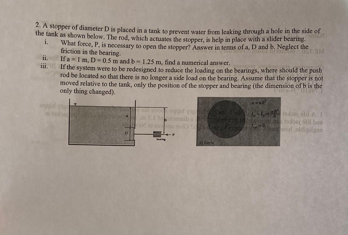 2. A stopper of diameter D is placed in a tank to | Chegg.com