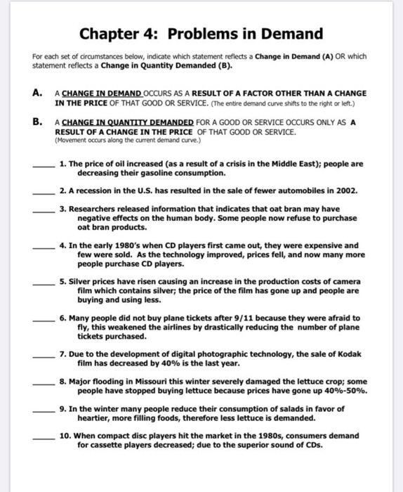 Solved Chapter 4: Problems in Demand For each set of | Chegg.com