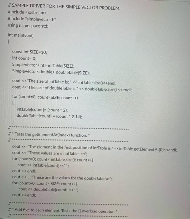 Solved Given the simplevector.h definition below, modify the | Chegg.com