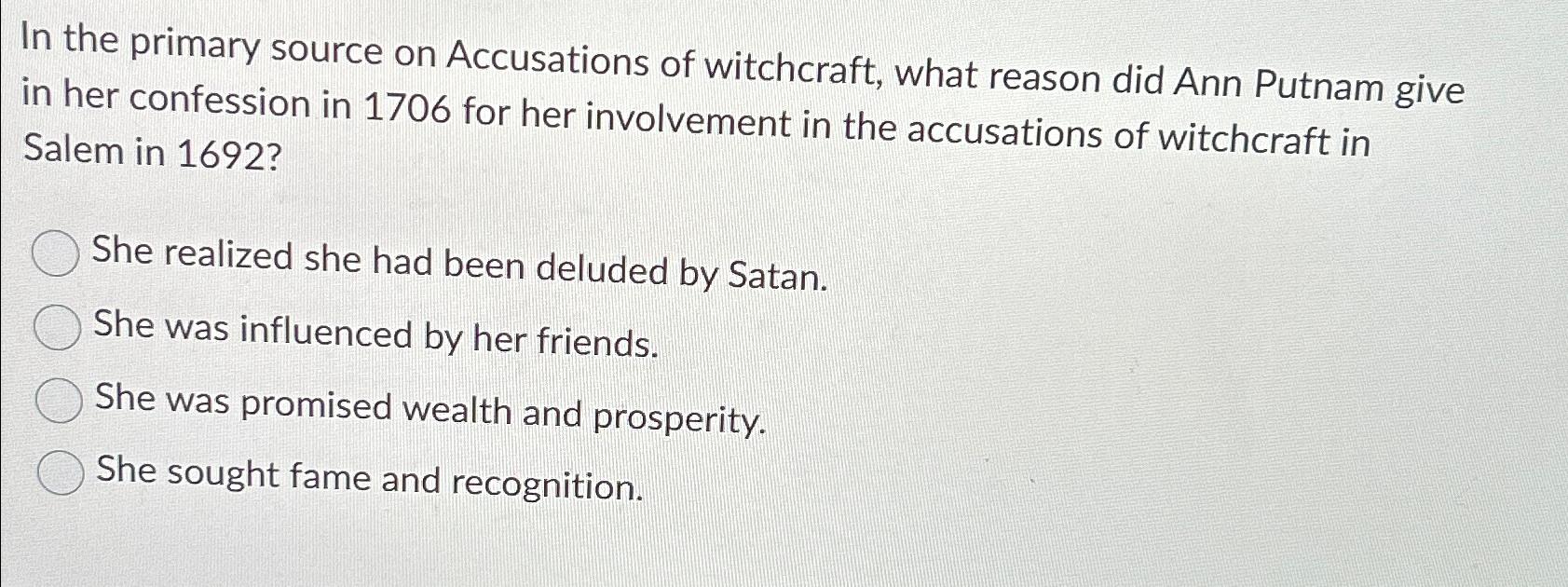 Solved In the primary source on Accusations of witchcraft, | Chegg.com