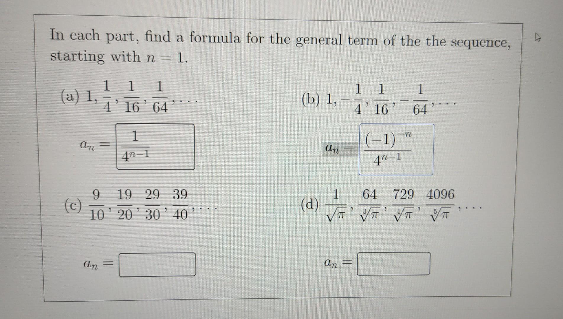 Solved In each part, find a formula for the general term of | Chegg.com