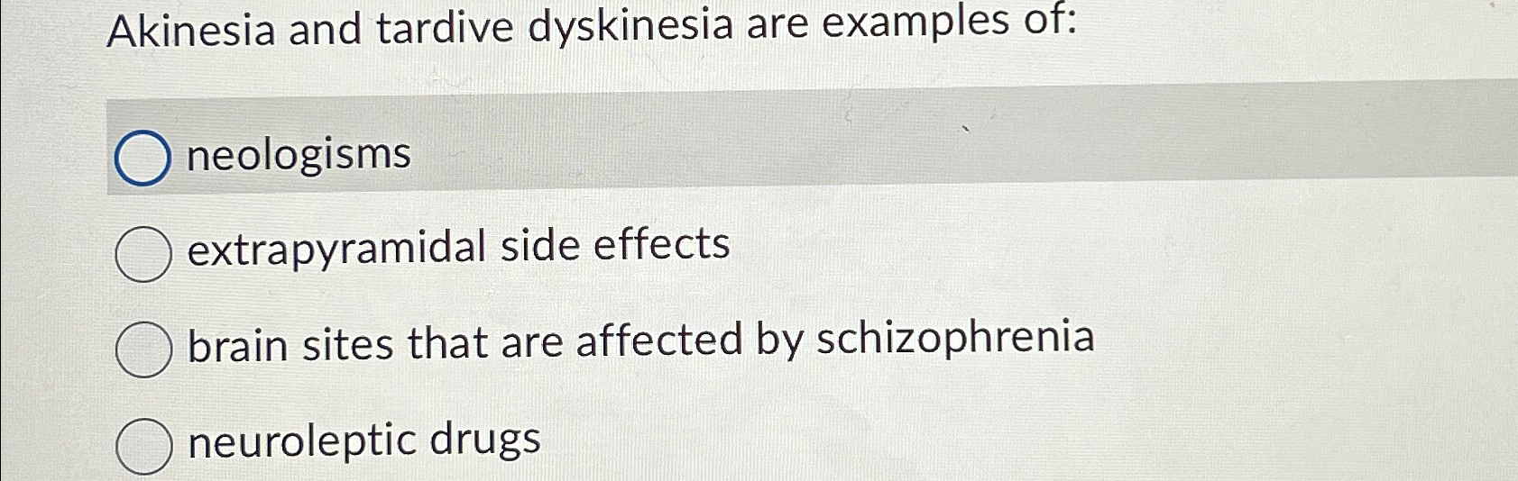Solved Akinesia and tardive dyskinesia are examples of: | Chegg.com