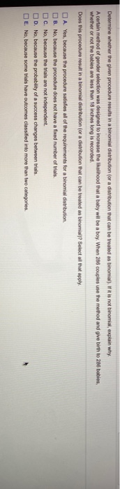 Solved Determine whether the given procedure results in a | Chegg.com