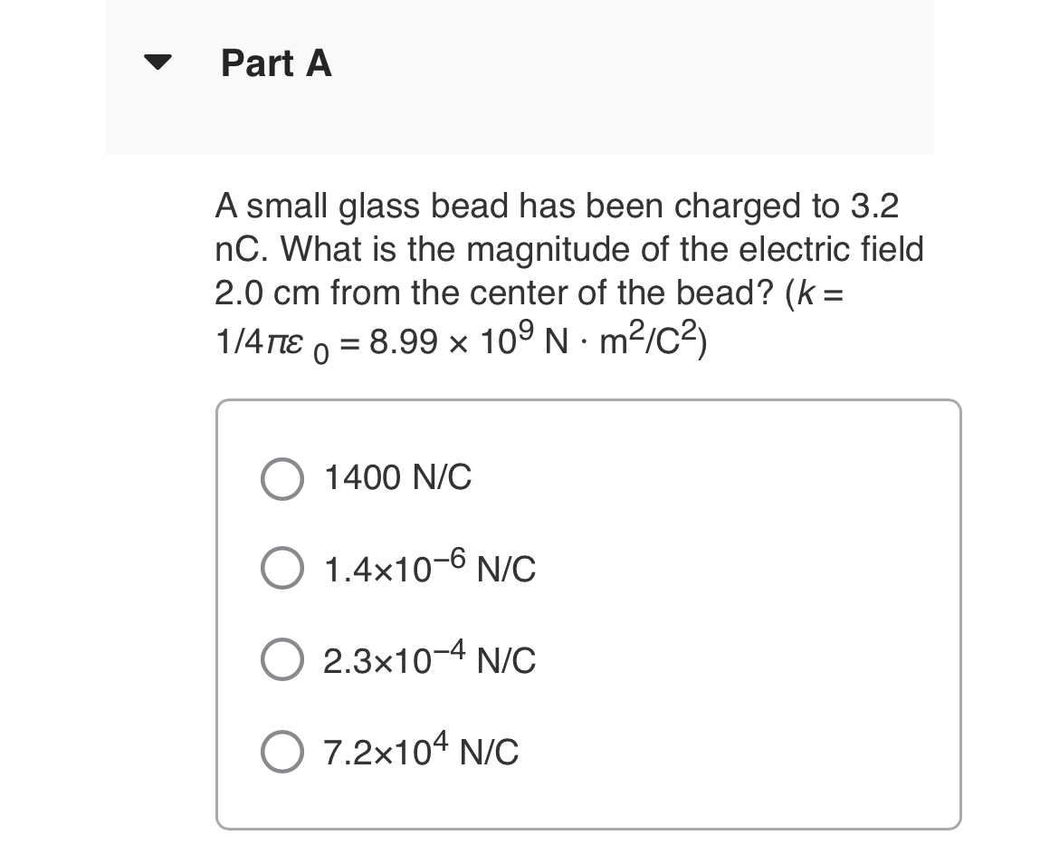 Solved Part AA small glass bead has been charged to 3.2nC. | Chegg.com
