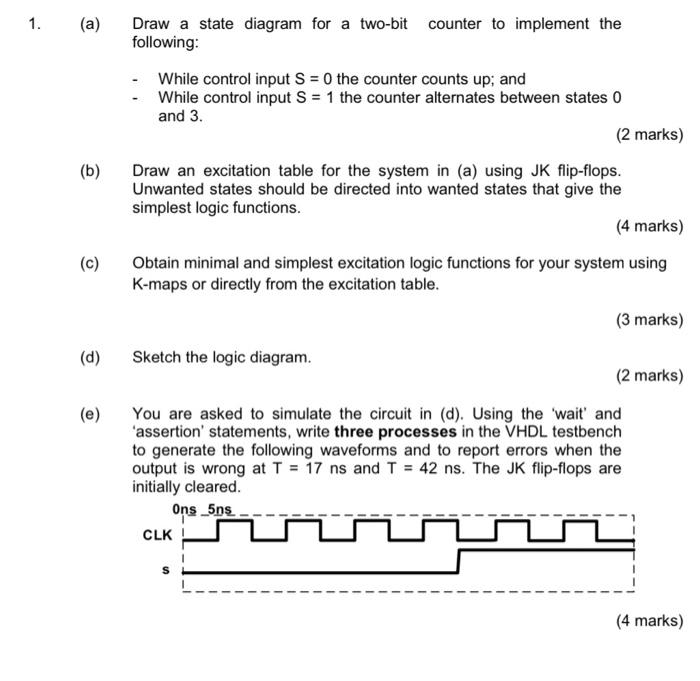 Solved 1. (a) Draw a state diagram for a two-bit counter to | Chegg.com