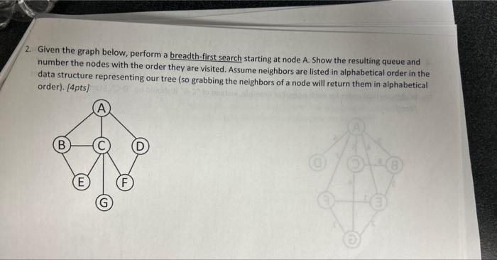 Solved 2. Given the graph below, perform a breadth-first | Chegg.com