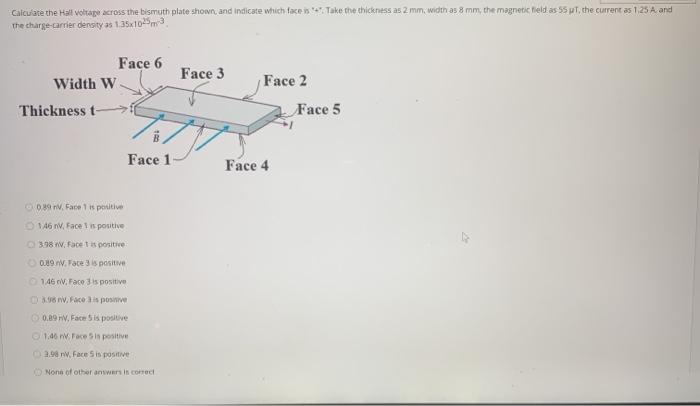 Solved Calculate the Hall voltage across the bismuth plate | Chegg.com