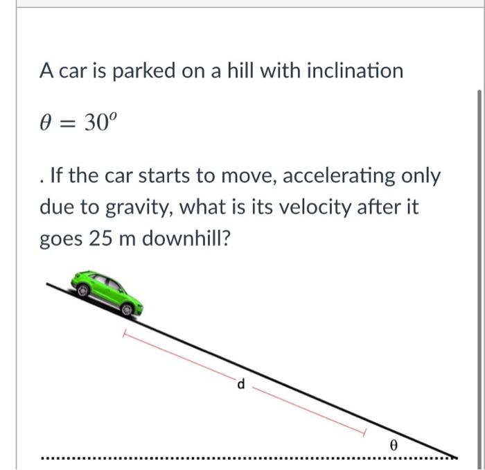 Solved A car is parked on a hill with inclination 0 = 30° . | Chegg.com