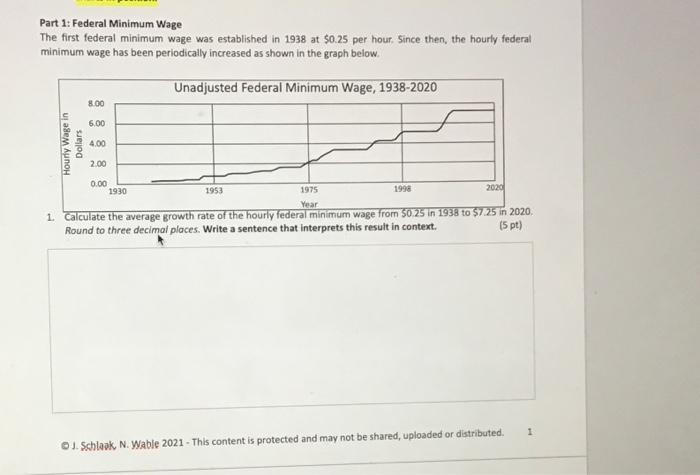 Solved Part 1: Federal Minimum Wage The first federal | Chegg.com