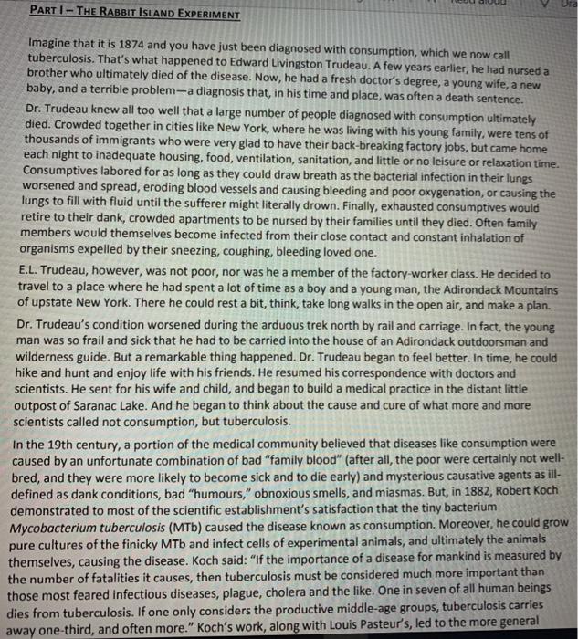 Solved Ura PARTI - THE RABBIT ISLAND EXPERIMENT Imagine that | Chegg.com