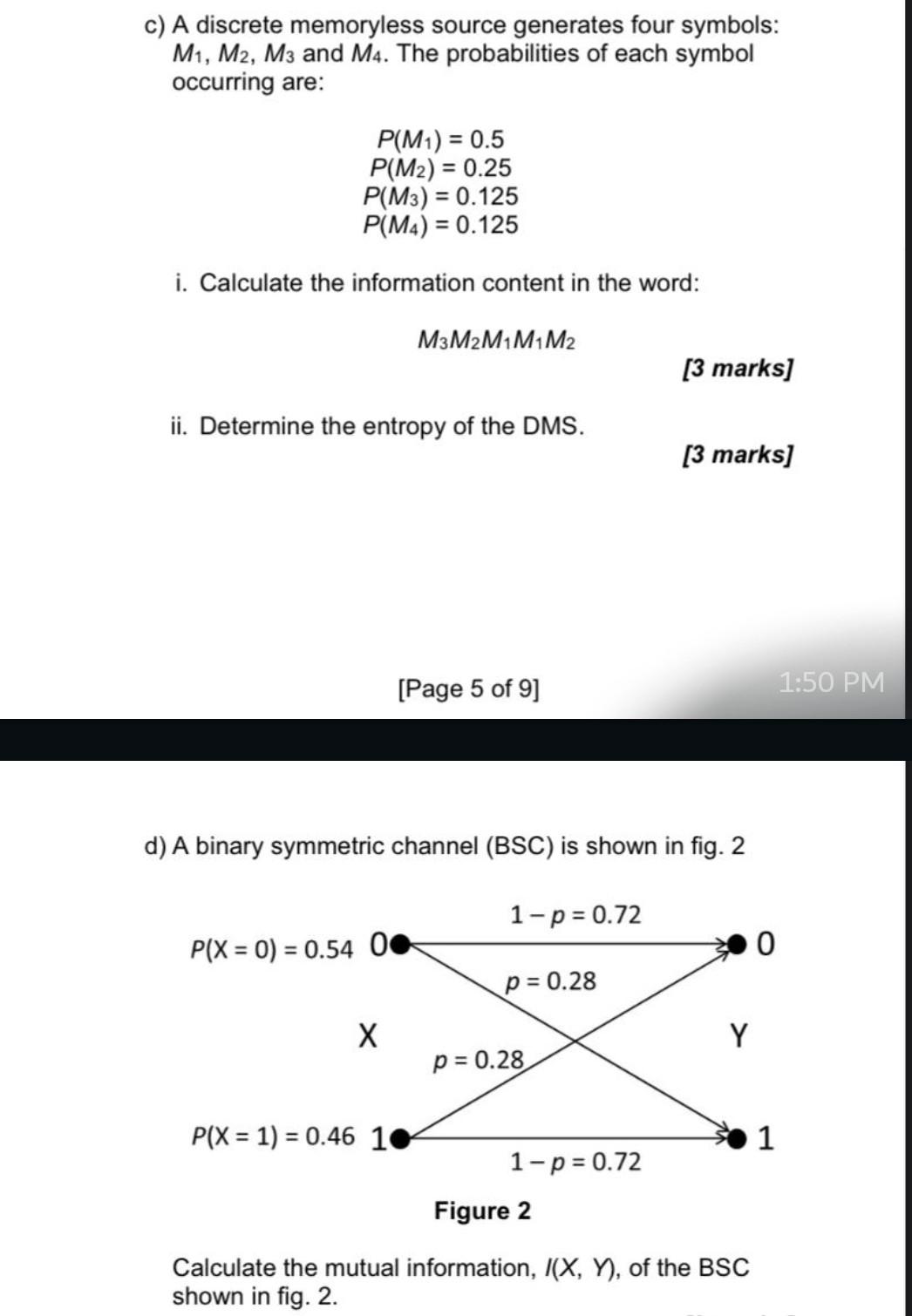 Solved c) A discrete memoryless source generates four | Chegg.com