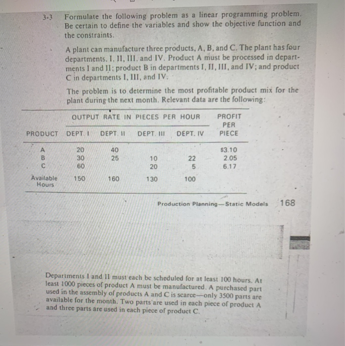 Solved 3-3 Formulate the following problem as a linear | Chegg.com