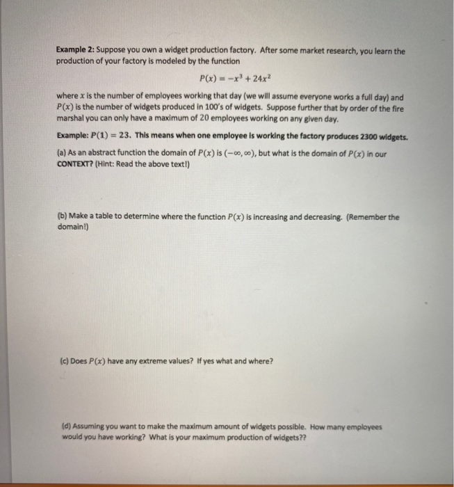 Solved Example 2: Suppose you own a widget production | Chegg.com