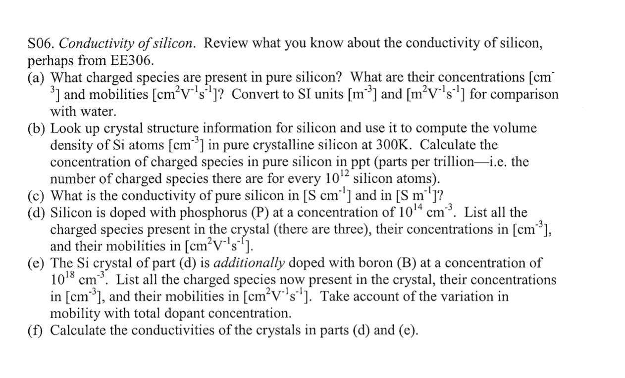 Solved S06. Conductivity of silicon. Review what you know | Chegg.com