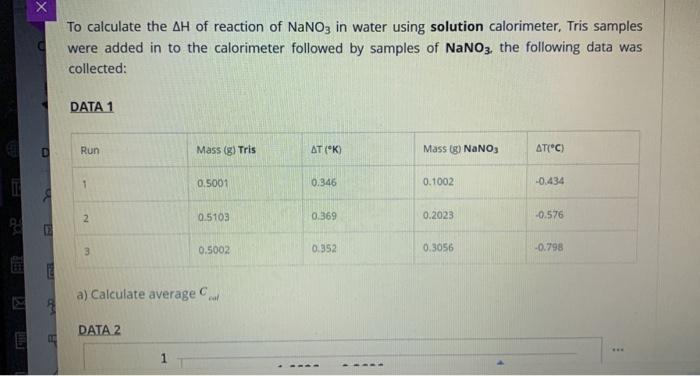 Solved х To calculate the AH of reaction of NaNO3 in water | Chegg.com