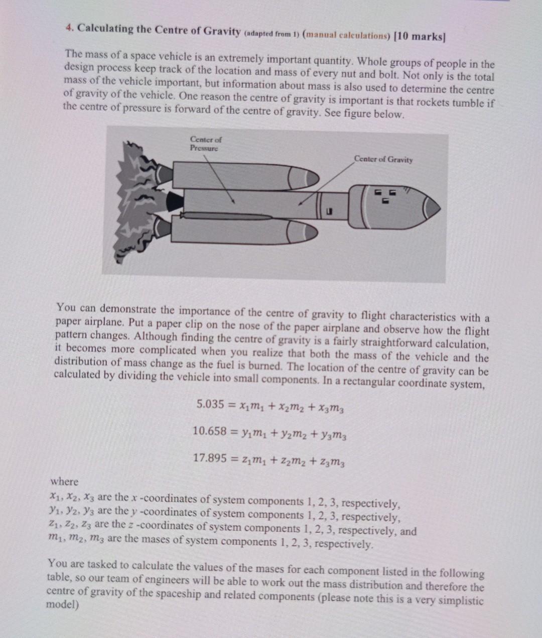 Solved 4. Calculating the Centre of Gravity (adapted from 1) | Chegg.com
