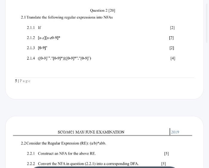 Solved 2.1 Translate the following regular expressions into | Chegg.com