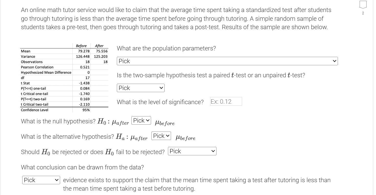 Solved An online math tutor service would like to claim that | Chegg.com