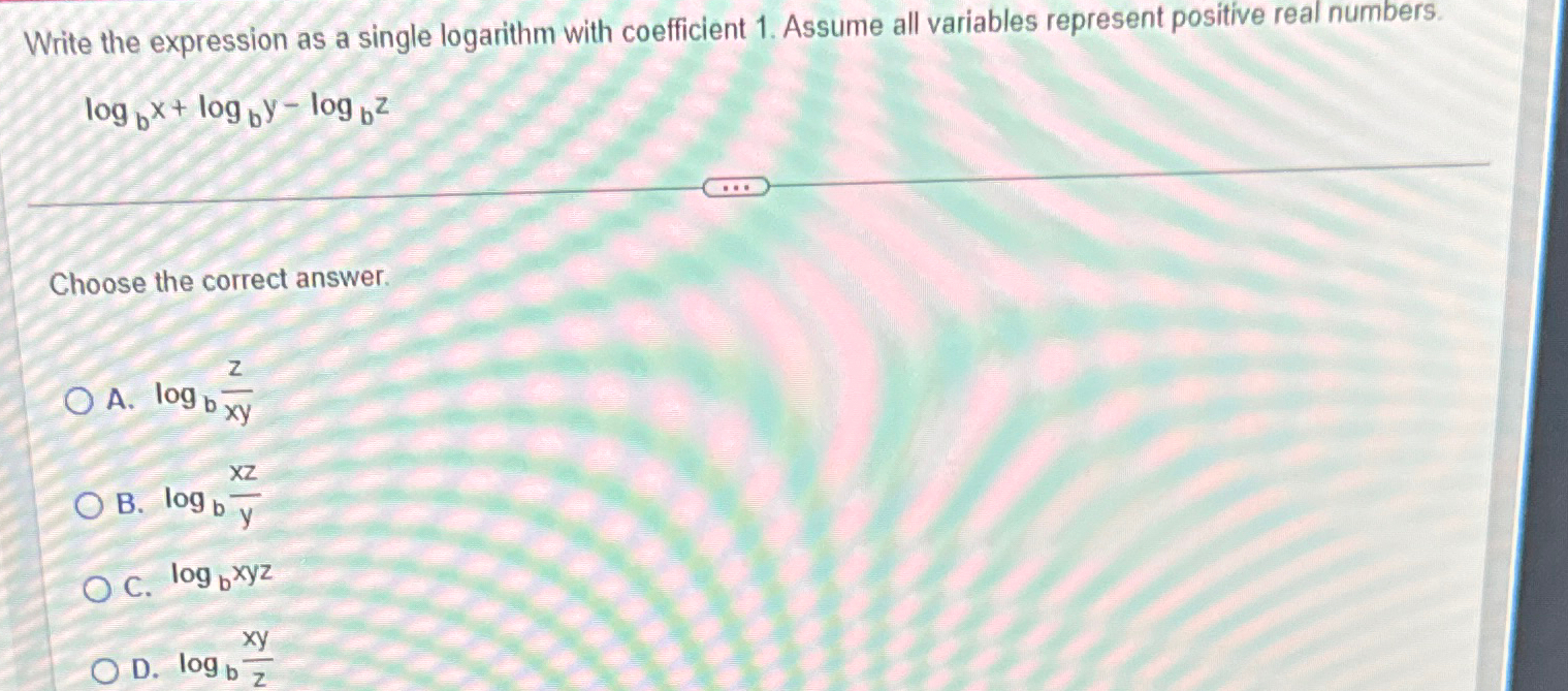 Solved Write the expression as a single logarithm with | Chegg.com