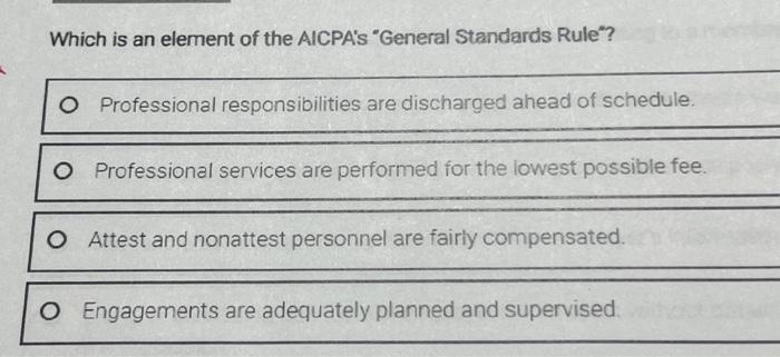 Solved Which is an element of the AICPA's "General Standards | Chegg.com
