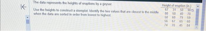 Solved The data represents the heights of eruptions by a | Chegg.com