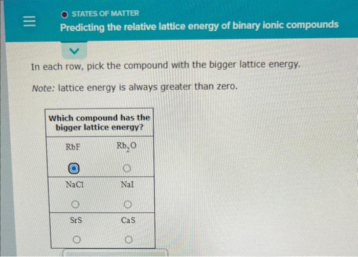 Solved In each row, pick the compound with the bigger | Chegg.com