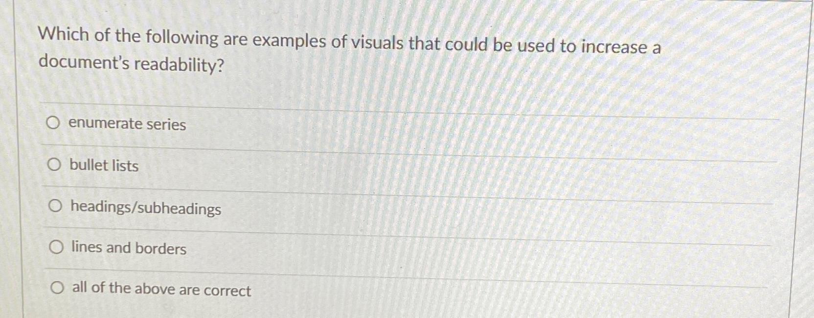 Solved Which of the following are examples of visuals that | Chegg.com