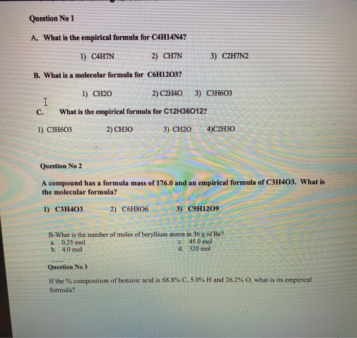 Solved Question No 1 A. What is the empirical formula for | Chegg.com
