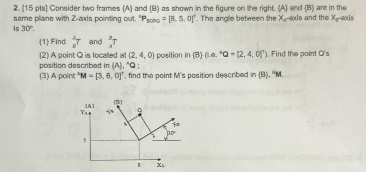 Solved Consider two frames {A} ﻿and {B} ﻿as shown in the | Chegg.com