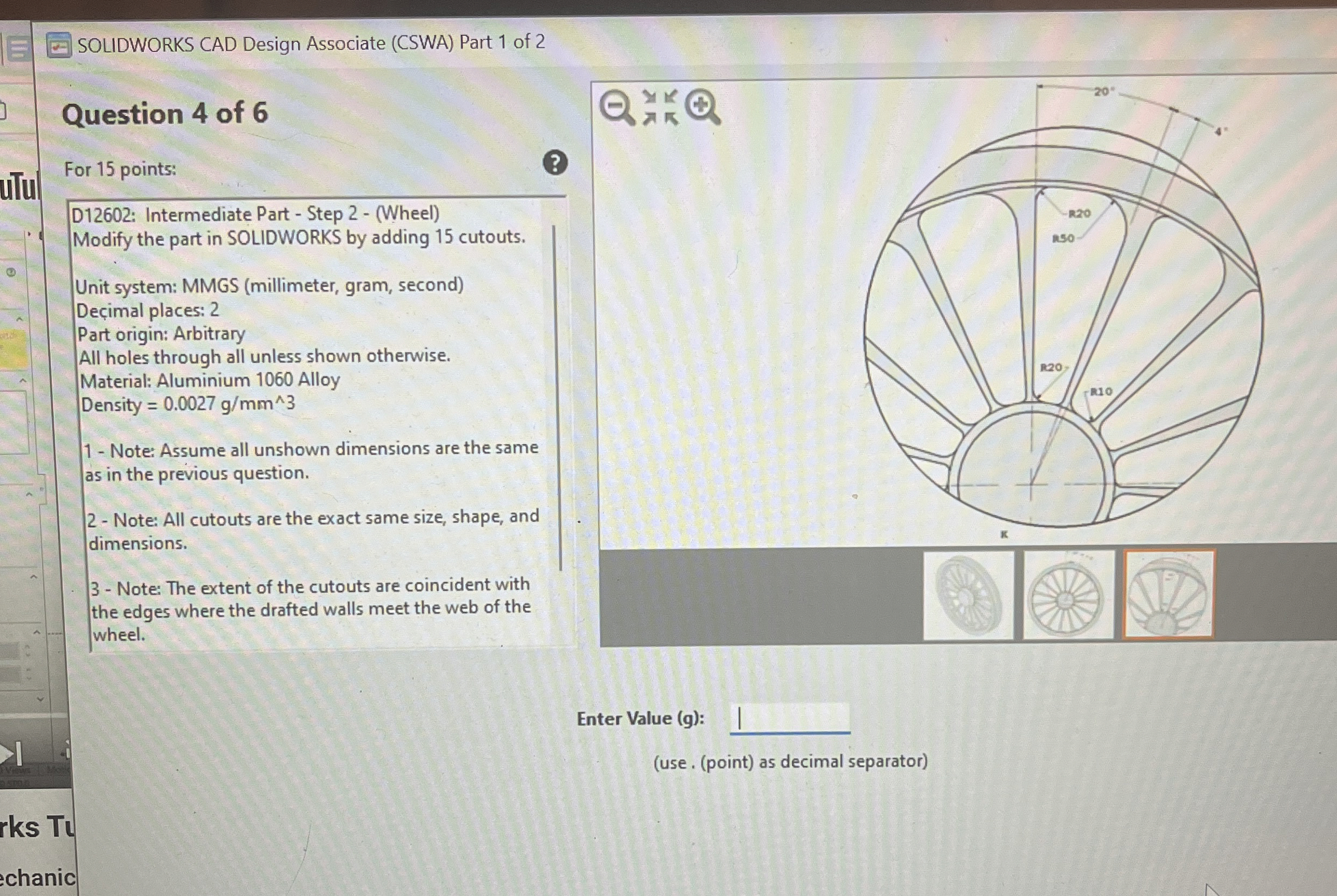 Solved SOLIDWORKS CAD Design Associate (CSWA) ﻿Part 1 ﻿of | Chegg.com