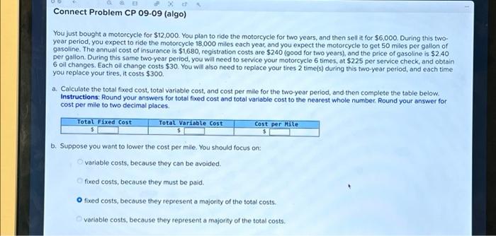Solved Q Connect Problem CP 09-09 (algo) Q You just bought a | Chegg.com