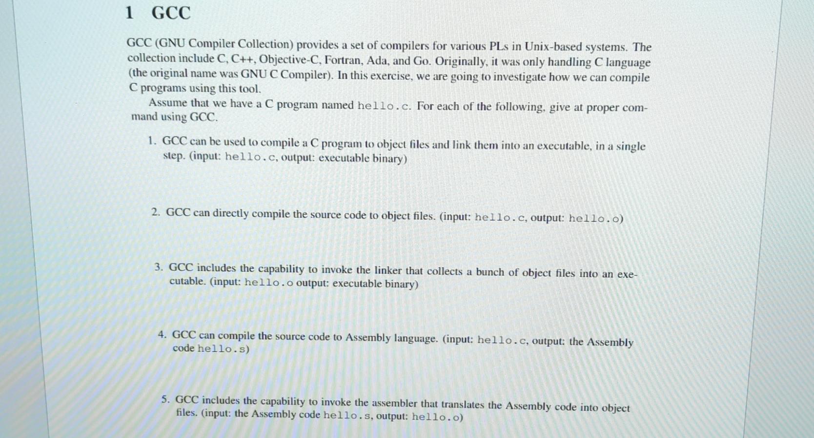 Solved 1 ﻿GCCGCC (GNU Compiler Collection) ﻿provides a set | Chegg.com
