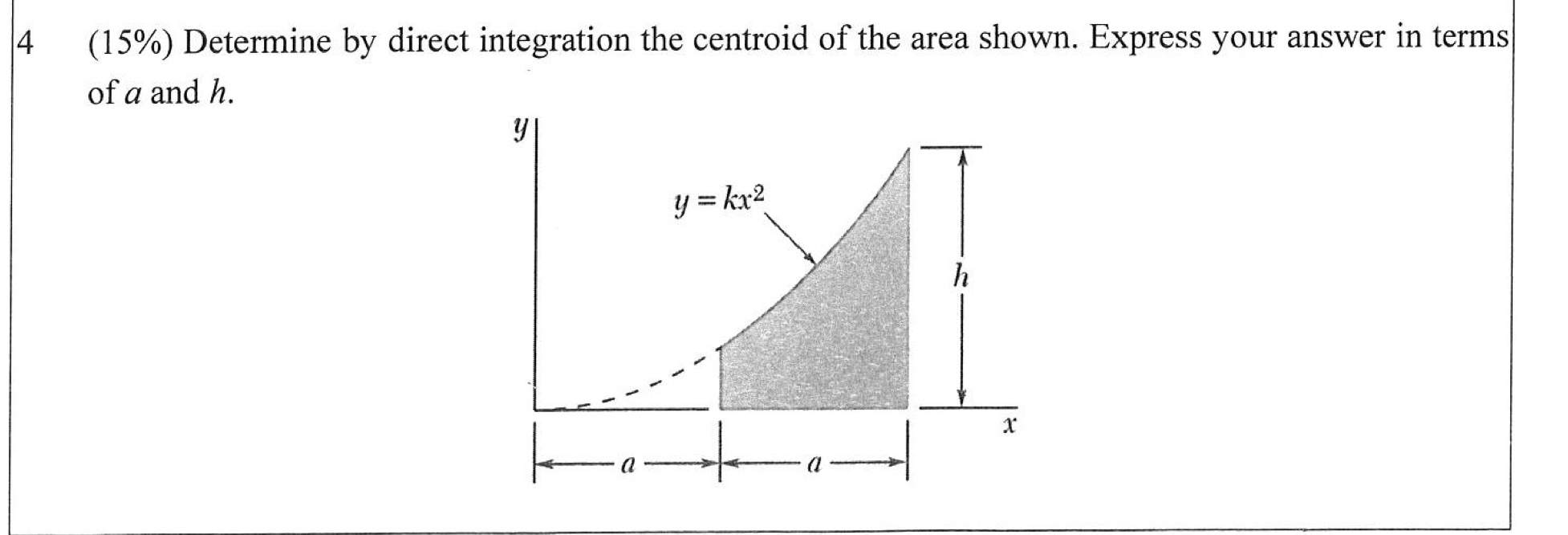 Solved 4 (15%) ﻿Determine by direct integration the centroid | Chegg.com