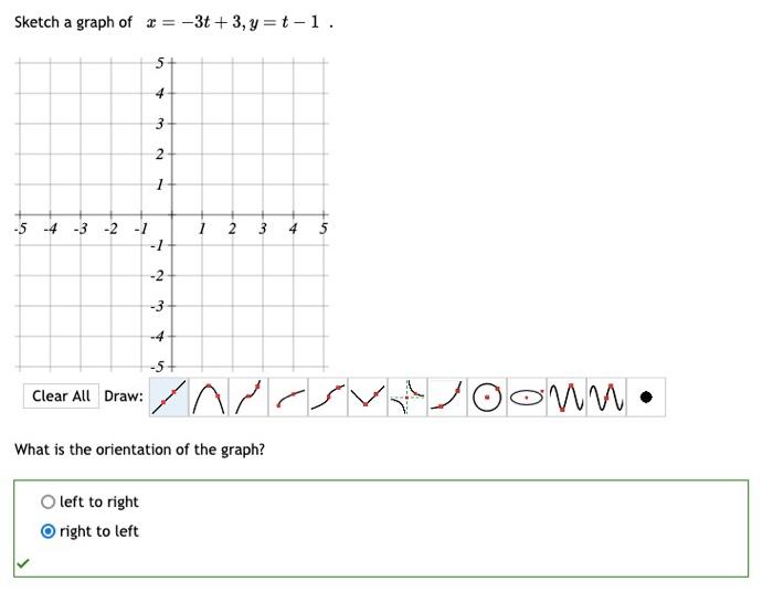 Solved Sketch a graph of x=−3t+3,y=t−1. Draw: What is the | Chegg.com